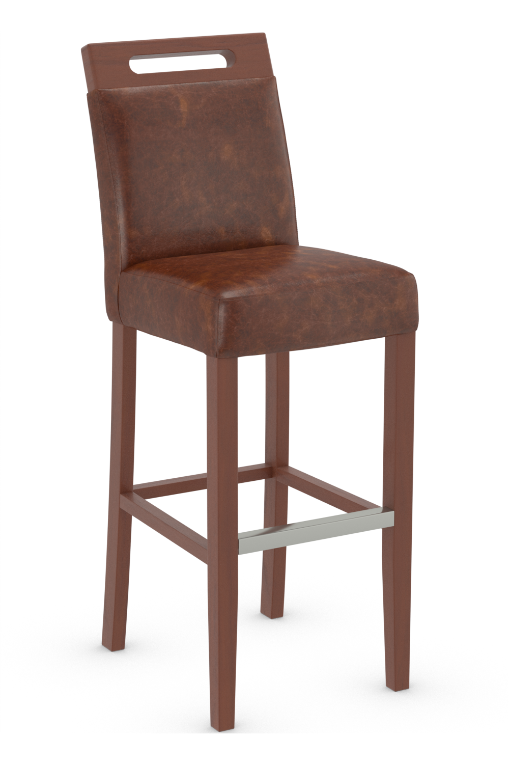 Modena Bar Stool Brown Aniline Leather & Walnut
