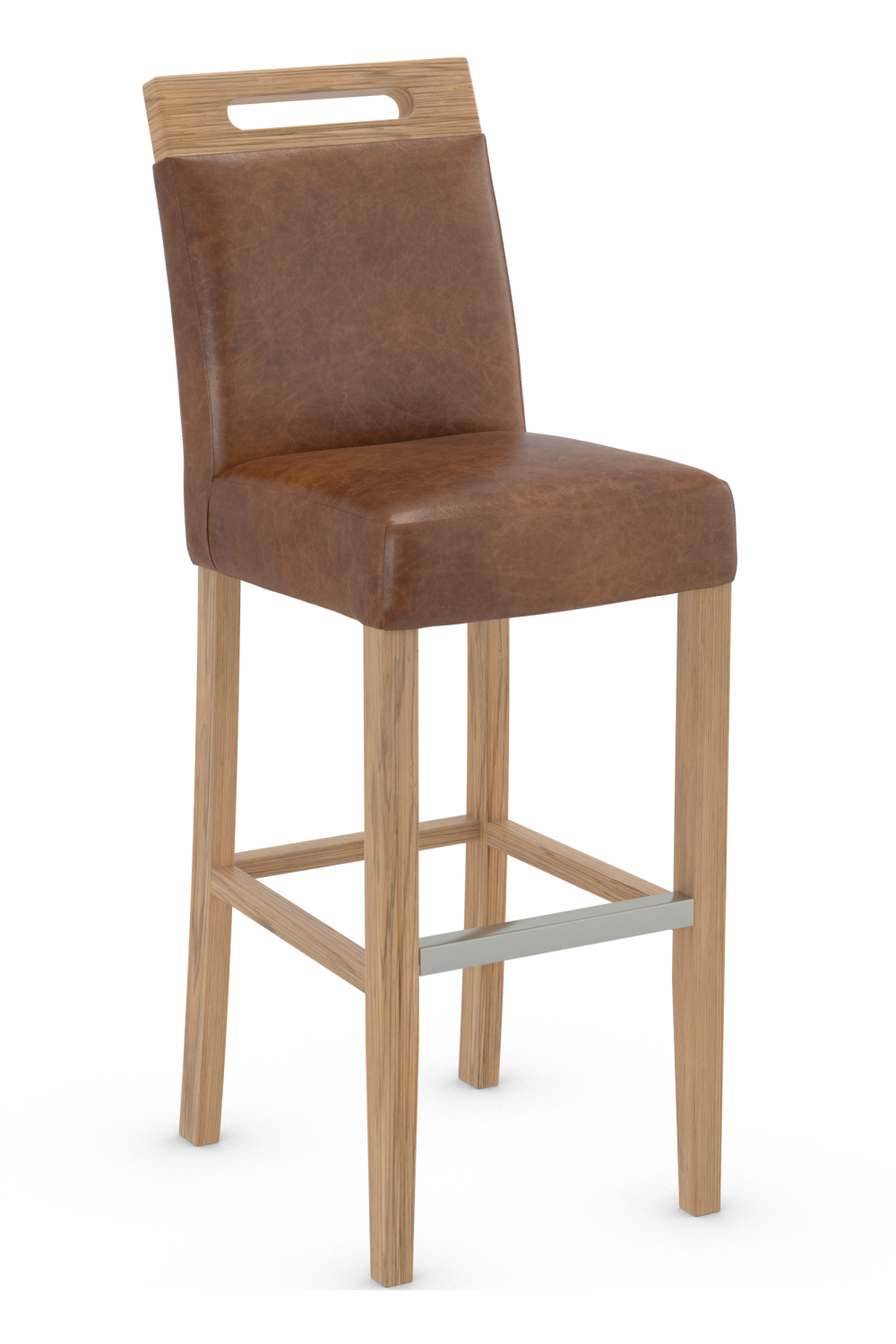 Modena Rustic Oak Bar Stool Tan Aniline Leather