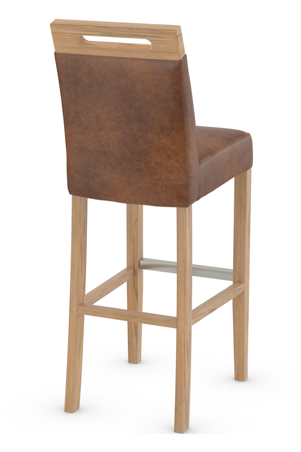 Modena Rustic Oak Bar Stool Tan Aniline Leather