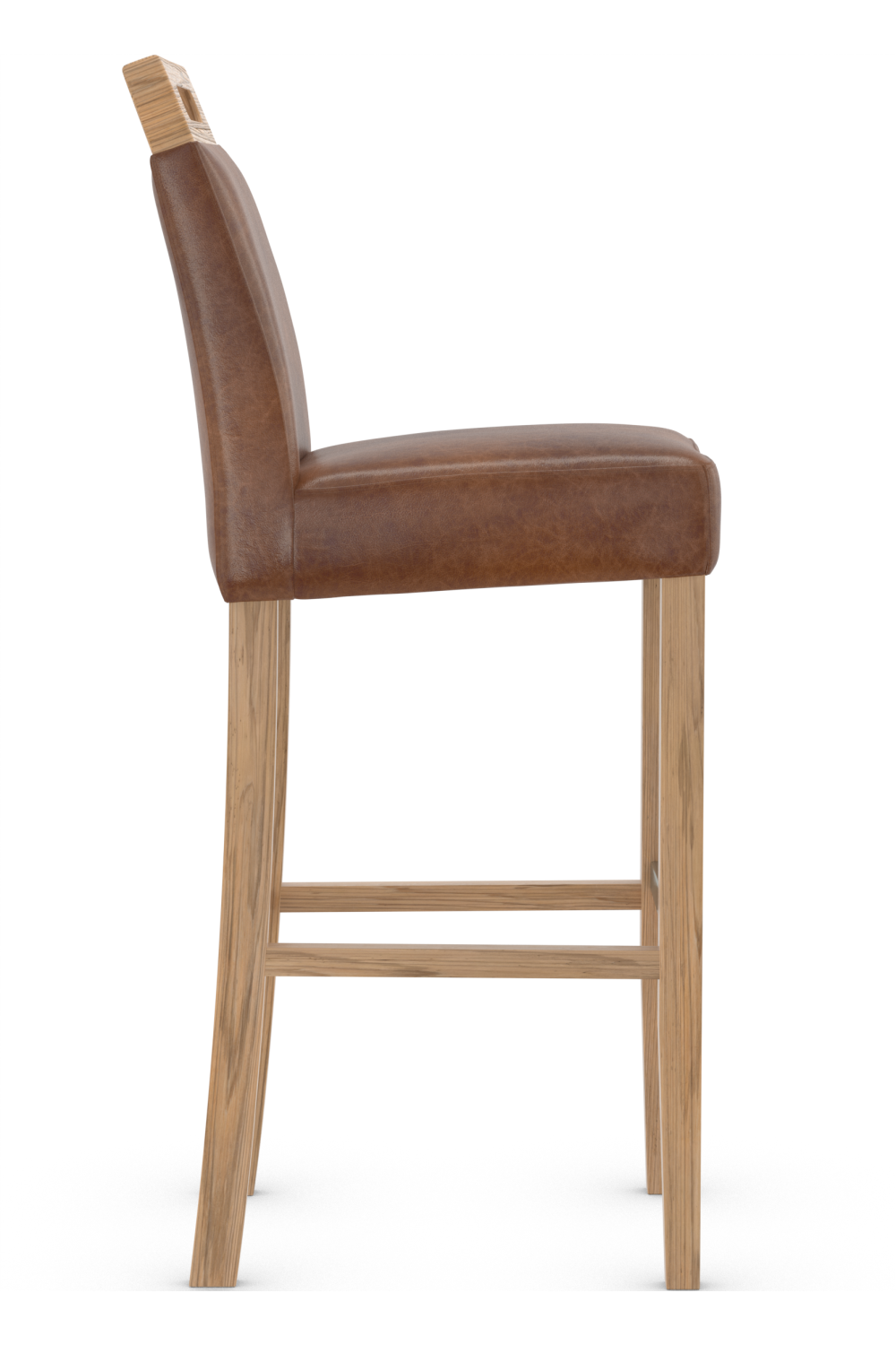 Modena Rustic Oak Bar Stool Tan Aniline Leather