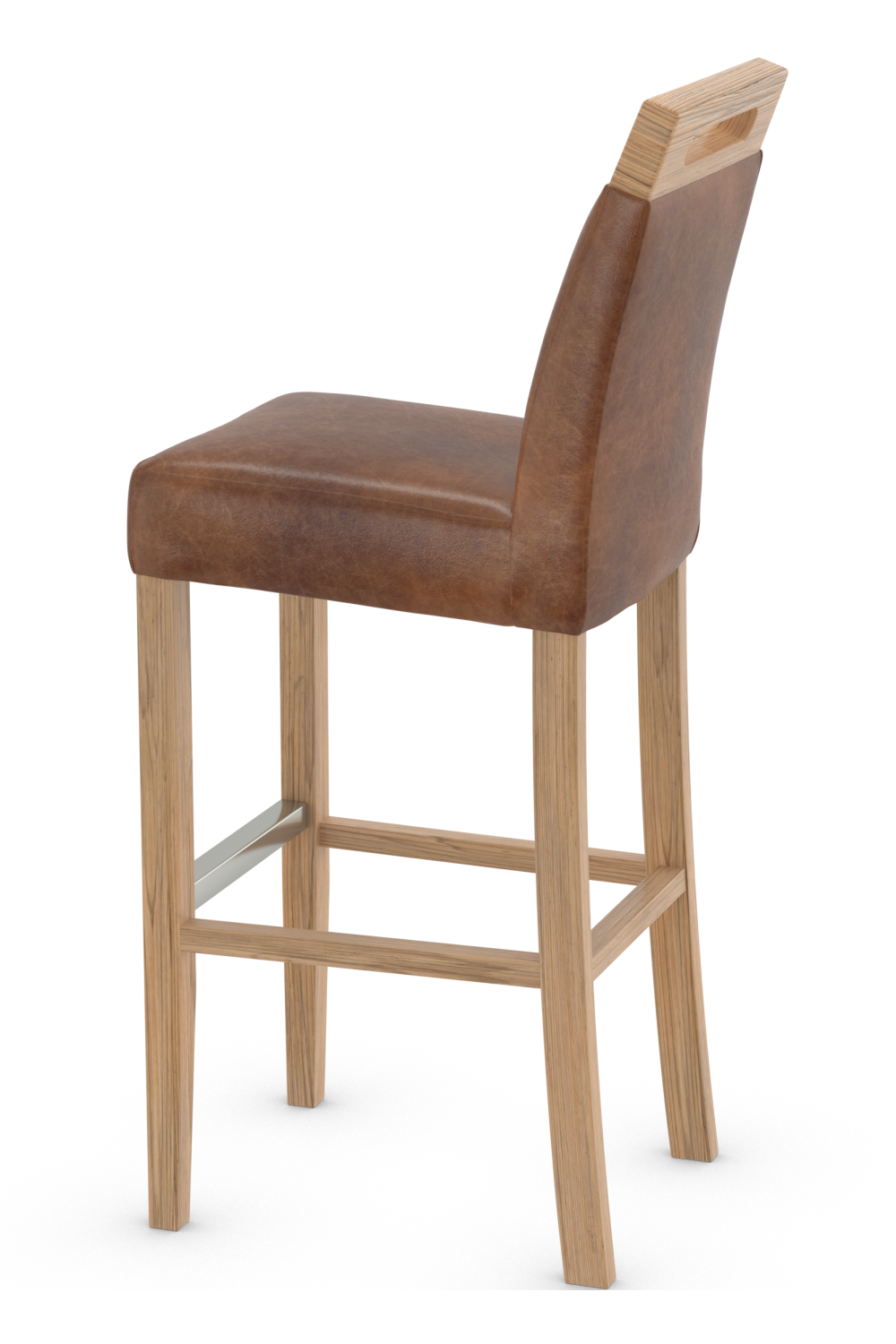 Modena Rustic Oak Bar Stool Tan Aniline Leather