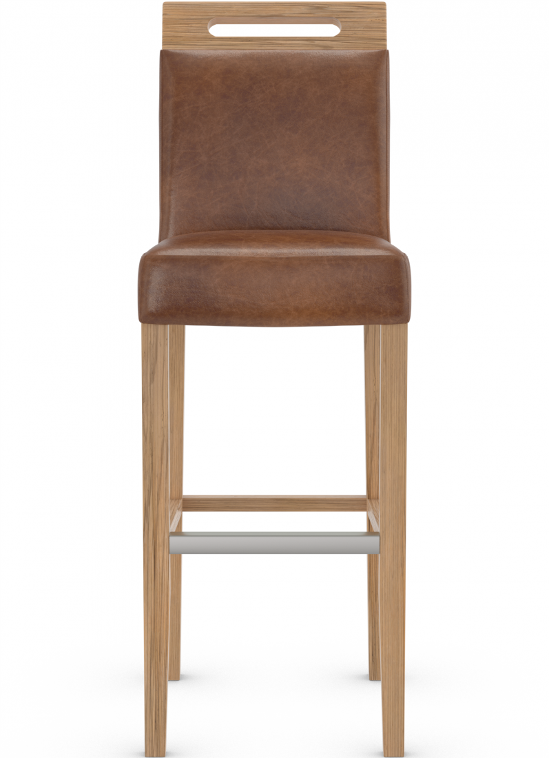 Modena Rustic Oak Bar Stool Tan Aniline Leather