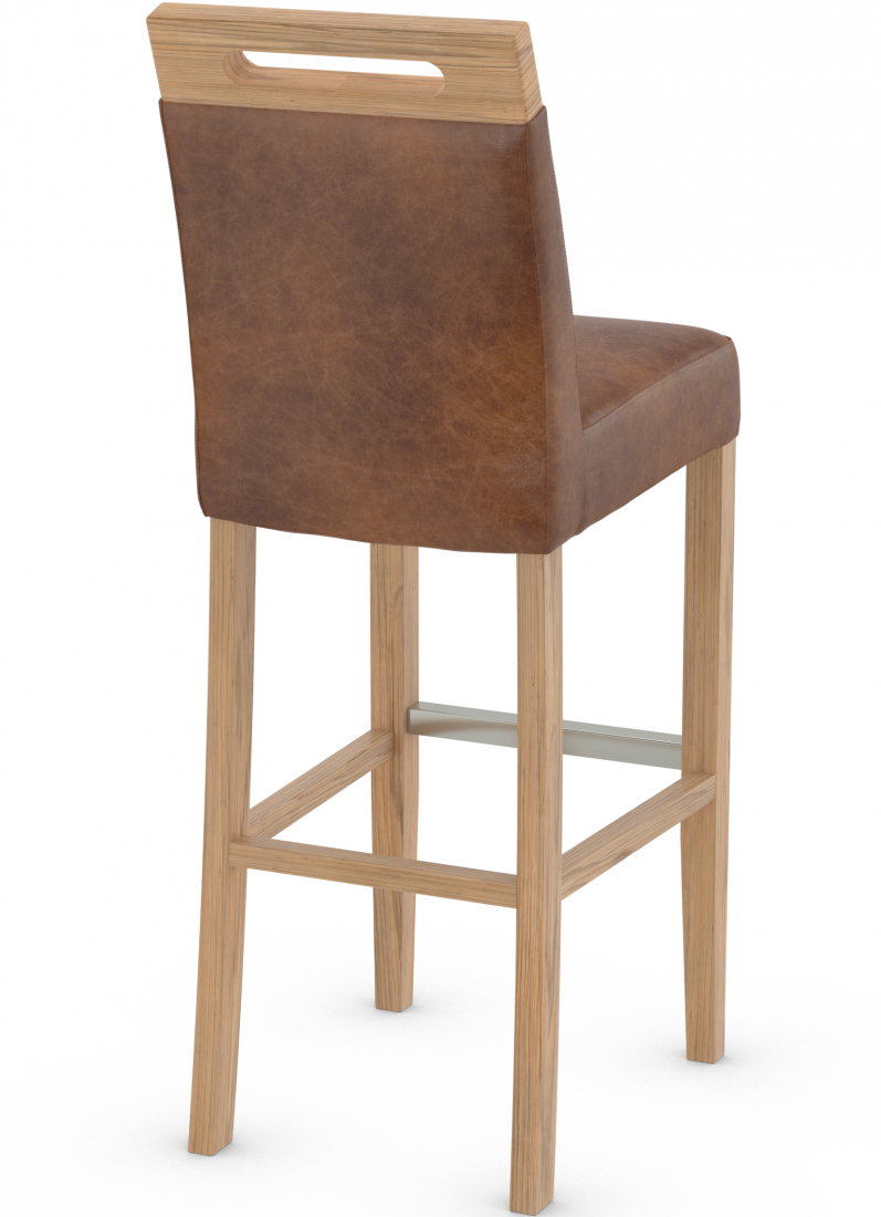 Modena Rustic Oak Bar Stool Tan Aniline Leather